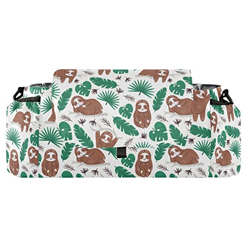 Kigai Sloth Palm Leaves Baby Stroller Organizer with Cup Holders, Secure Hooks Accessories Adjustable Strap Stroller Bag for Bottle, Diaper, Phone, Toys, Baby Items