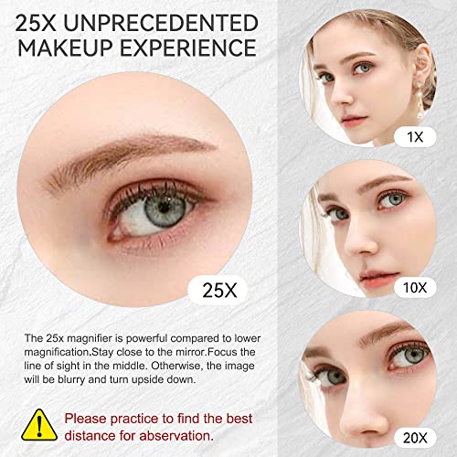 MIYADIVA 25X Magnifying Mirror with Handle,5In Double Sided 1X/25X Magnifying Makeup Mirror,Travel Magnifying Makeup Mirror,Perfect for Blemish/Blackhead Remover