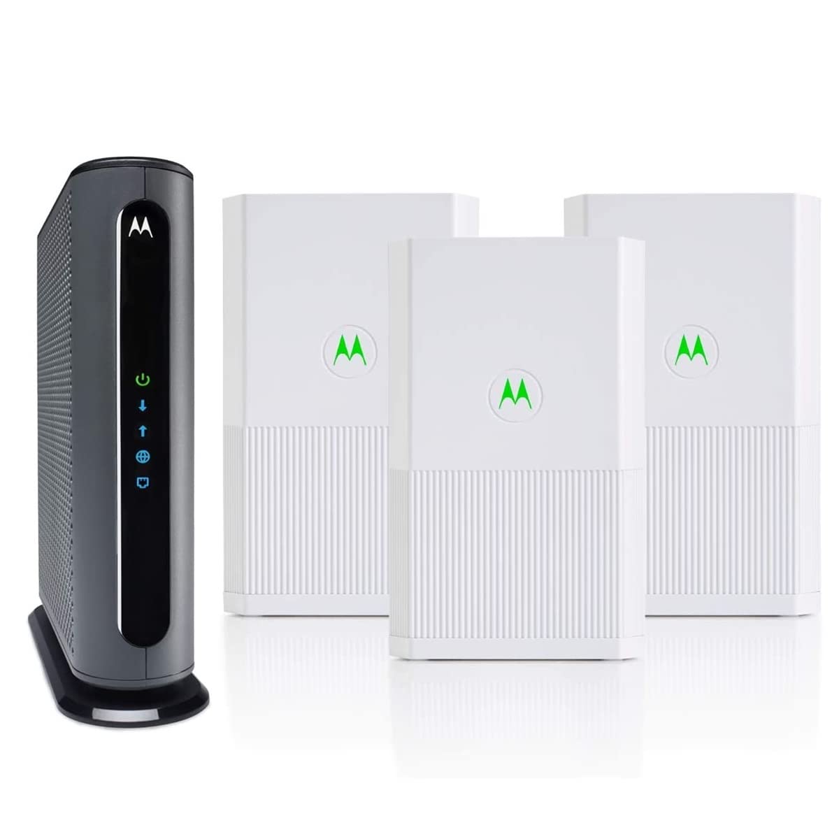 Motorola MH7023 Mesh (3 Pack) + MB8611 Cable Modem - Approved for Comcast Xfinity, Cox Gigablast, Spectrum | for Cable Plans up to 2500 Mbps | Tri-Band | AC2200 WiFi Speed | DOCSIS 3.1