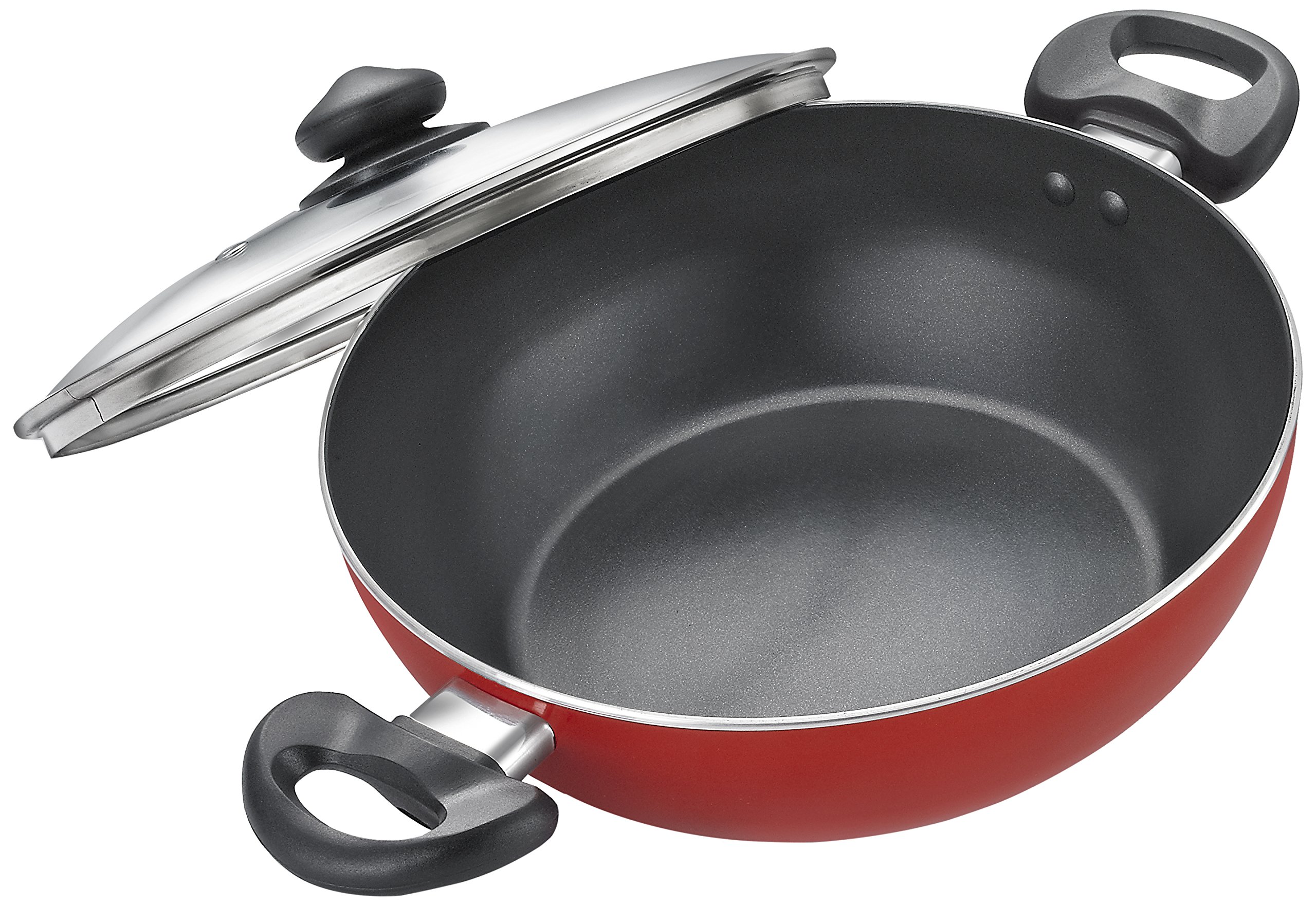 Judge by TTK Prestige Aluminium Flat Kadai with Lid, 240mm, Red (Medium 2.4 Liter)