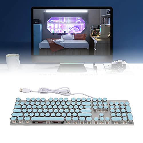 Mechanical Keyboard, 104 Keys Blue Switch RGB Backlight Ergonomic Keyboard Retro Steampunk Round Mechanical Gaming Keyboard for Windows for Linux for OS X(Blue)