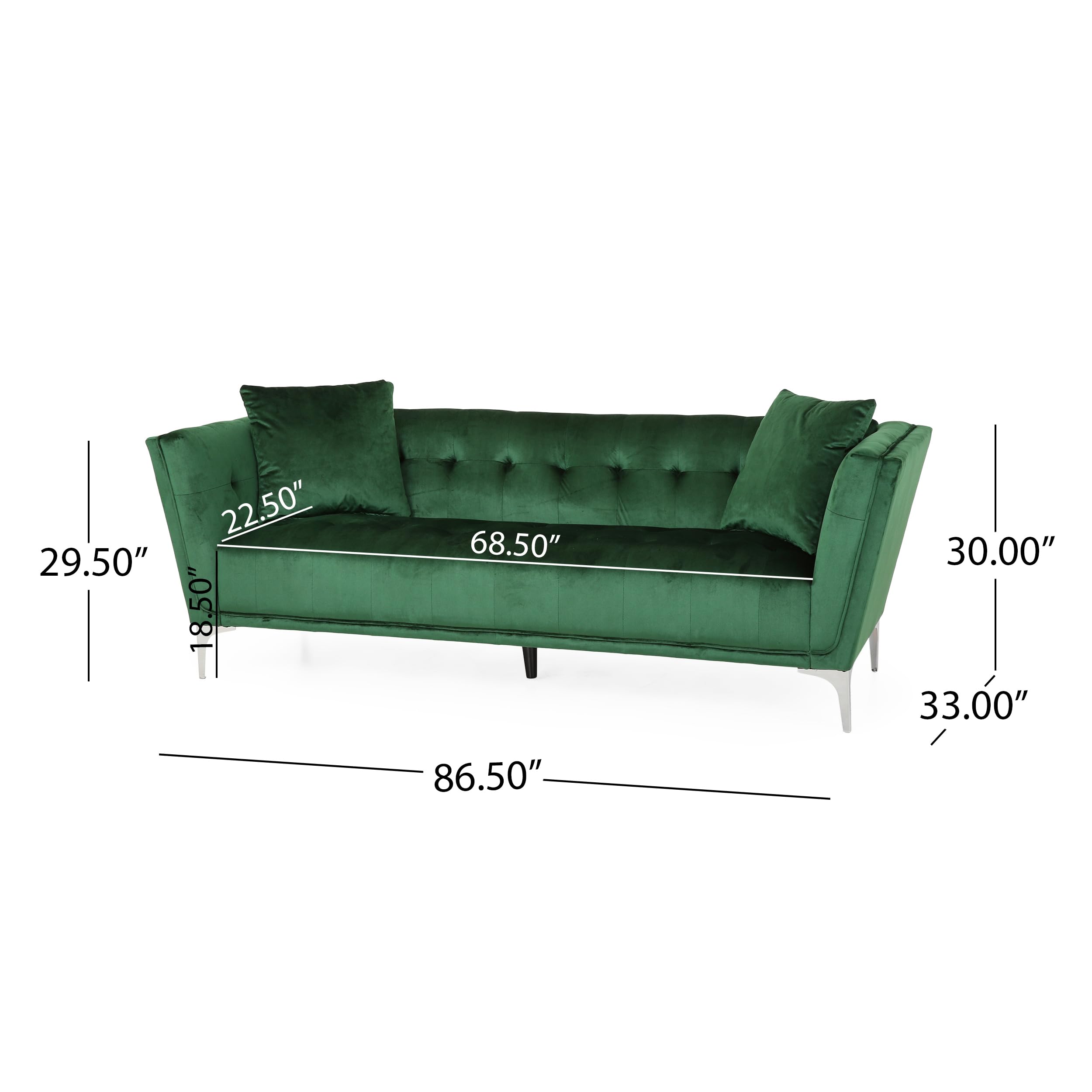 Merax Comfy 3-seat Velvet Sofa with Metal Legs, Modern Couch for Living Room, Bedroom, Apartment, Office, Emerald