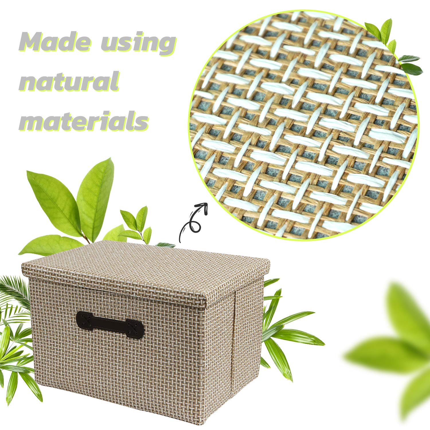 HUATK 2 Pack Decorative Storage Boxes with Lids Storage Woven Baskets for Shelves, Closet Organization Bins for Office, Bedroom, Closet, Toys (Khaki)