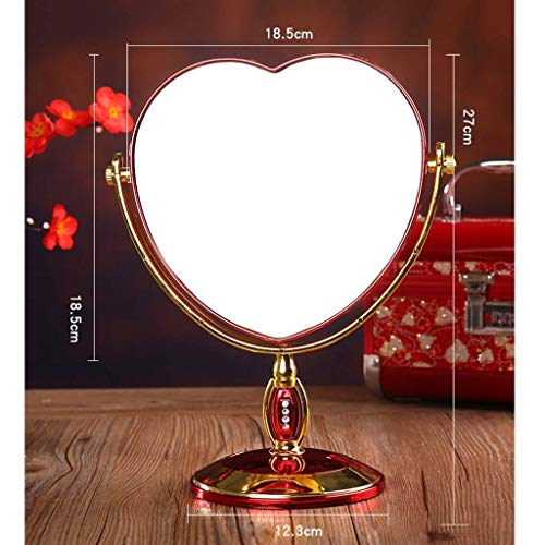 KXA Bathroom Mirror Red Heart Shaped Double Sided HD Desk ABS Dormitory Bedroom Portable Princess Mirror Wedding Supplies