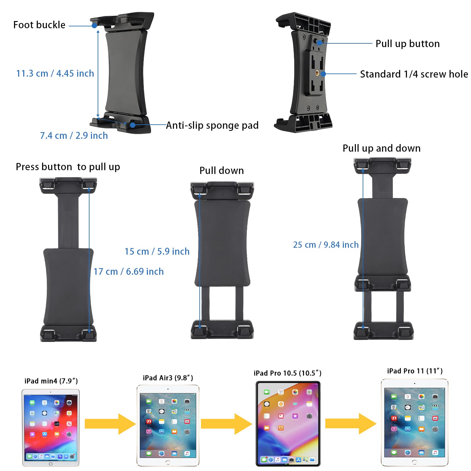 Mippko Kitchen Cabinet Tablet Holder Compatible with 4.7~12.9 inch iPad/Nexus/LG G Pads/e-Reader/Switch/iPhone, Adjustable Aluminum Alloy Arm and Mount, No Drilling Hole, Black