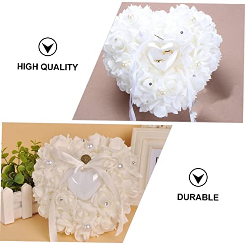 HONMEET 3 Pcs Ring Pillow Wedding Decor Heart Decor Heart Ring Wedding Gift Ring Box Rose Flower Ring Tray Heart Ring Box Bride Ring Pillow Heart Shape Ring Pillow Bride White Foam Wreath