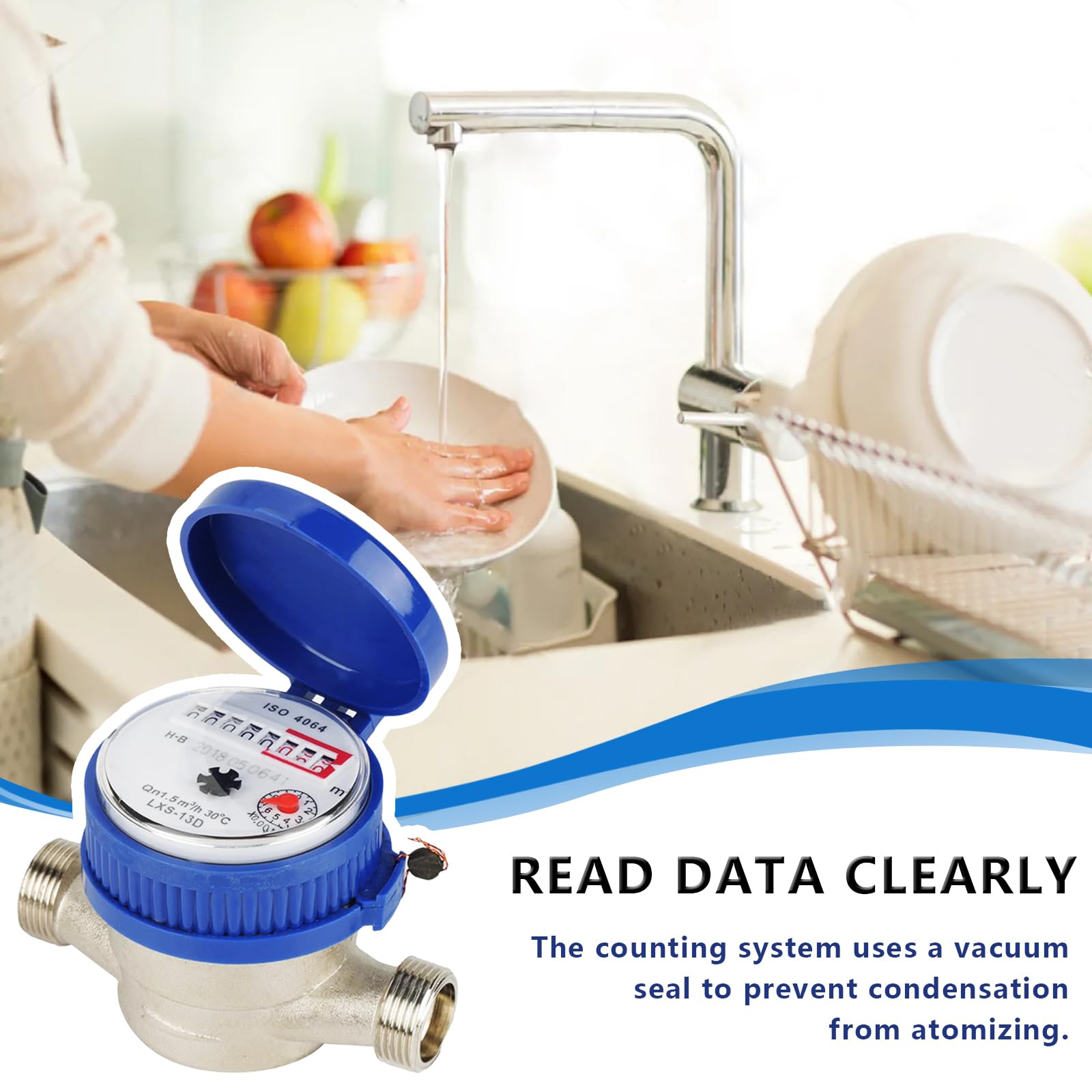 LEADWIN Water Metal, Flow Meter, DN15, 1/2" NPT Couplings, Accurate Long Time Cold Water Meter, for Garden and Home Use