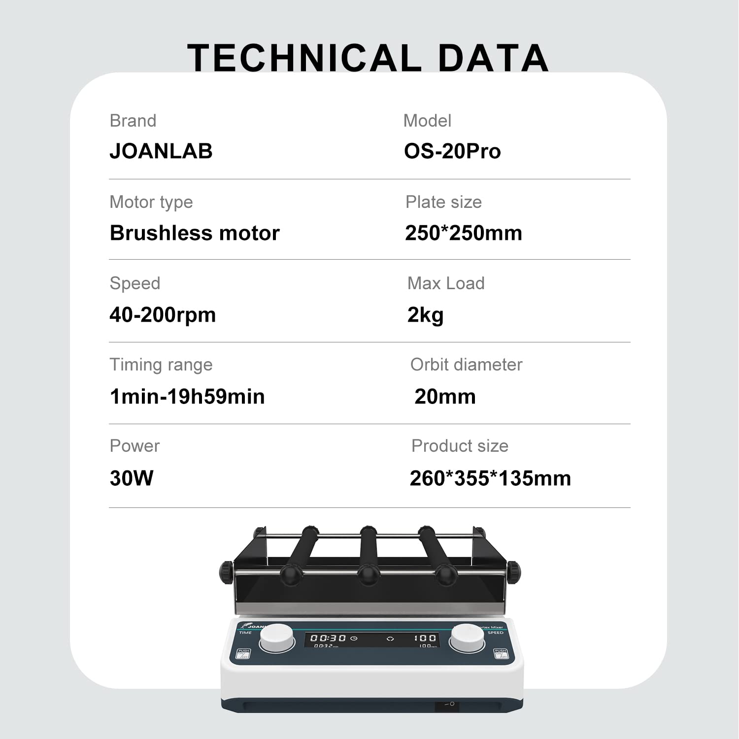 JOANLAB Lab Orbital Shaker Mixer 40-200rpm Adjustable, Timed and Continuous Modes,Digital Orbital Rotator Shaker (OS-20PRO)
