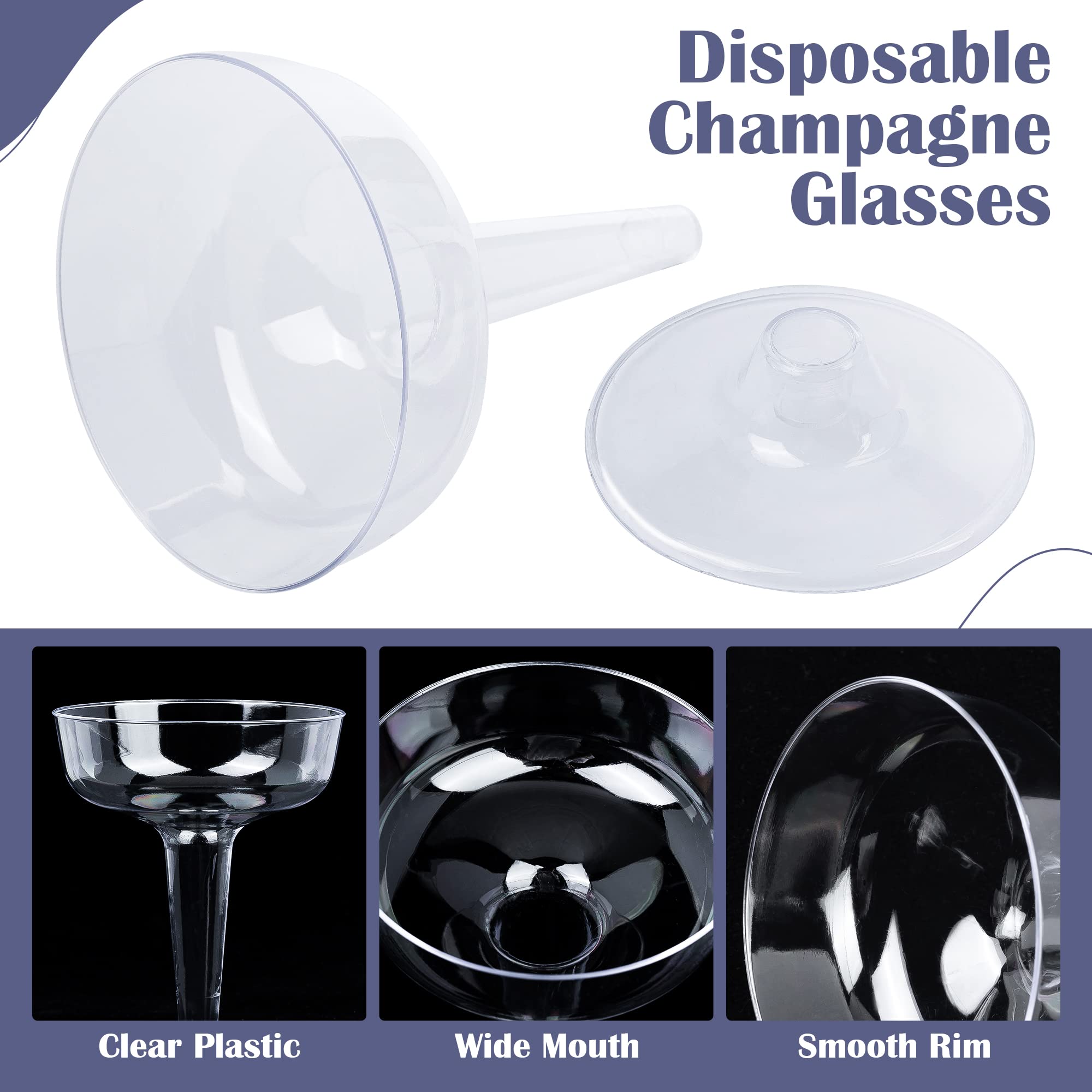 ISKYBOB 18 Pieces Plastic Coupe Glasses Set, Disposable Champagne Glasses Cocktails Cups 120ml / 4oz Clear Champagne Tower Bulk for Wedding, Parties