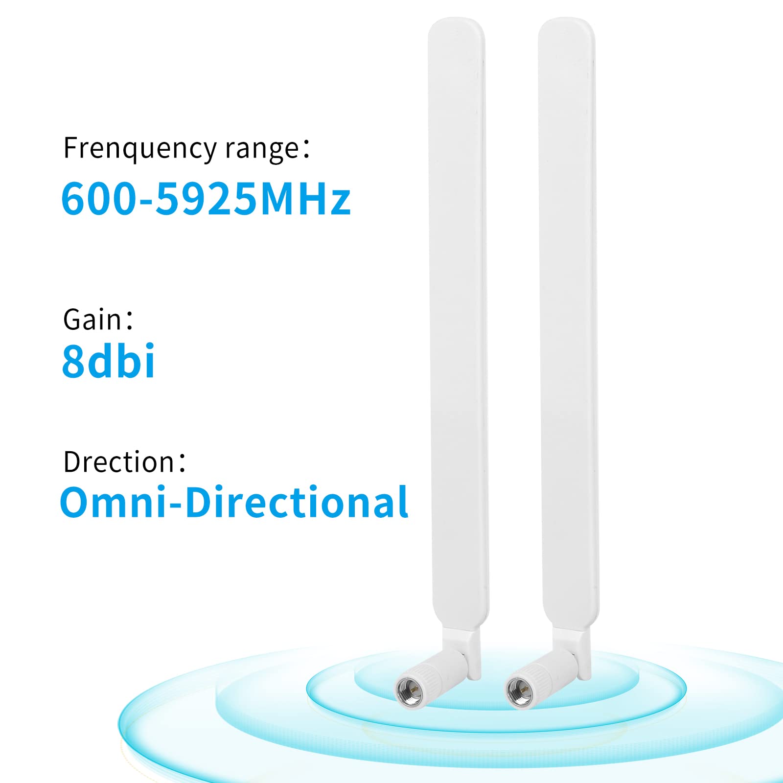 Nelawya 4G LTE/5G Sub-6 Antenna, Wide Band 8dbi 600-3980Mhz Omni Directional Antenna with SMA Male Connector for CPE Router,Mobile Hotspot,Wireless Range Extender,Cellular Trail Cameras White(2 Pack)