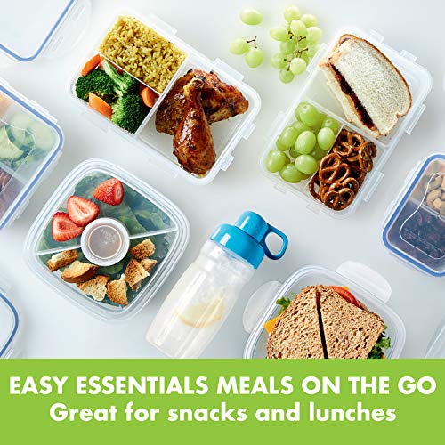 LocknLock Easy Essentials On The Go Meal Prep Lunch Box, Airtight Containers with Lid, BPA Free, Square (4 Section) -29 oz, Clear (Pack of 2)