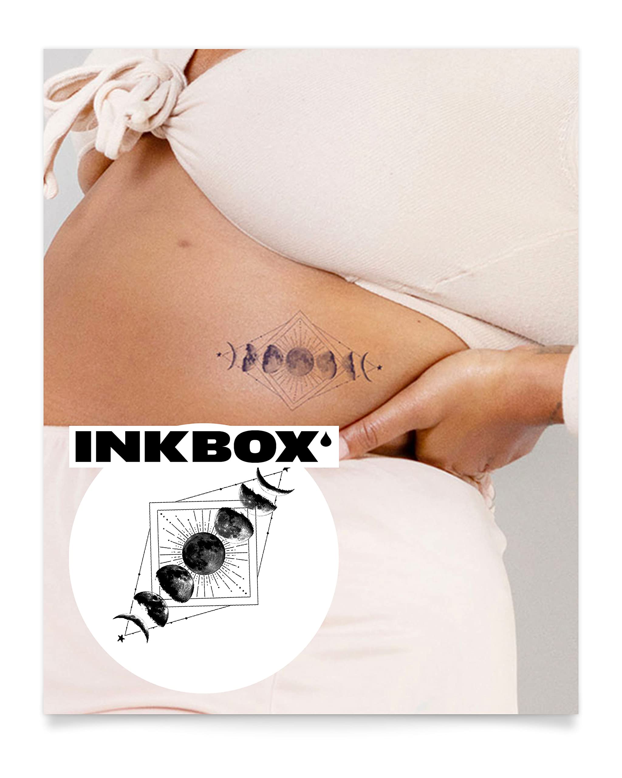 Inkbox Temporary Tattoos, Semi-Permanent Tattoo, One Premium Easy Long Lasting, Water-Resistant Temp Tattoo with For Now Ink - Lasts 1-2 Weeks, La Bella Luna, 4 x 4 in