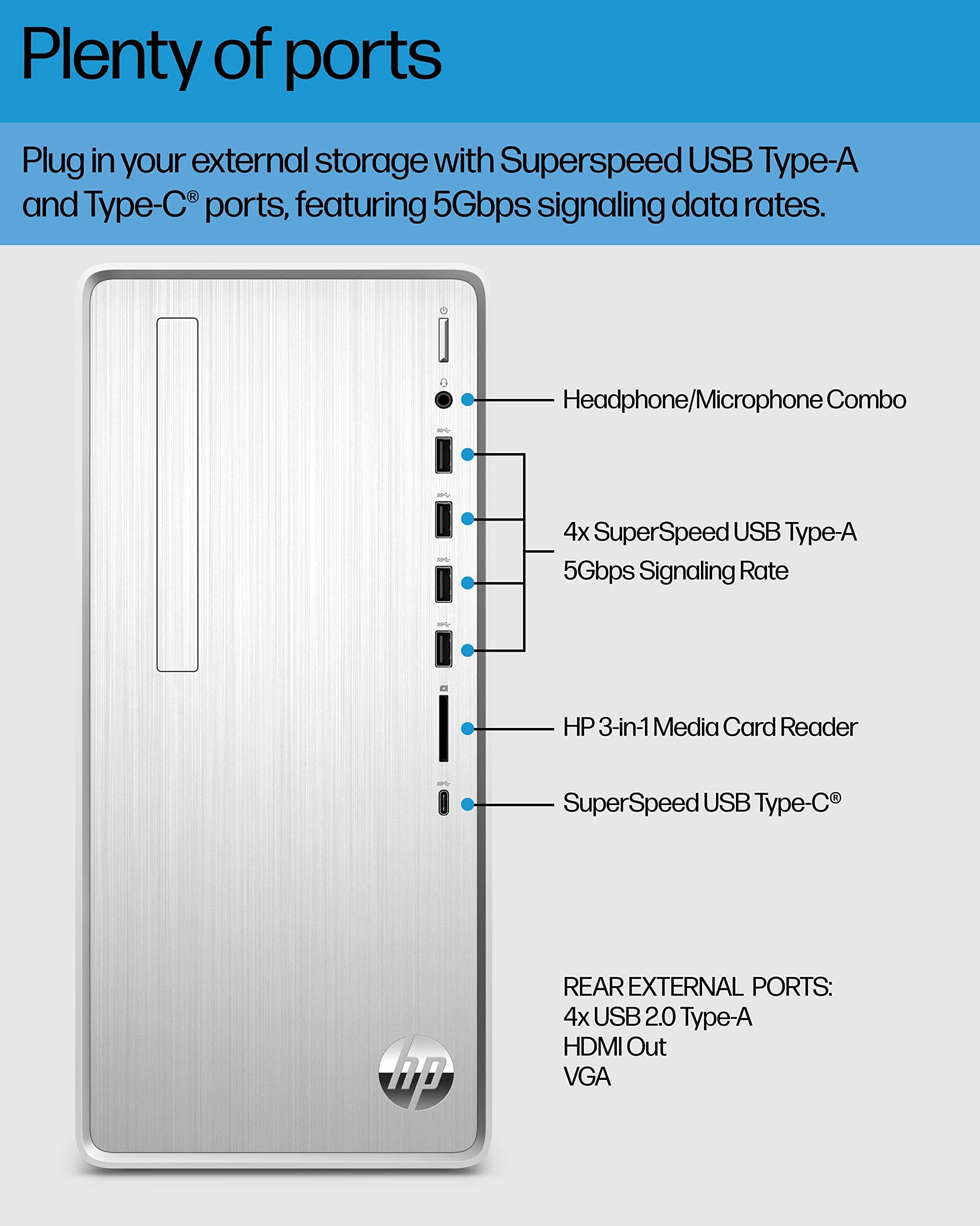 HP 2022 Newest Pavilion Desktop PC, AMD Ryzen 7 5700G (8 cores), 32GB RAM, 1TB SSD, 2TB HDD, AMD Radeon Graphics, Wi-Fi, Bluetooth, Keyboard and Mouse Combo, Windows 11 Home, Bundle with JAWFOAL