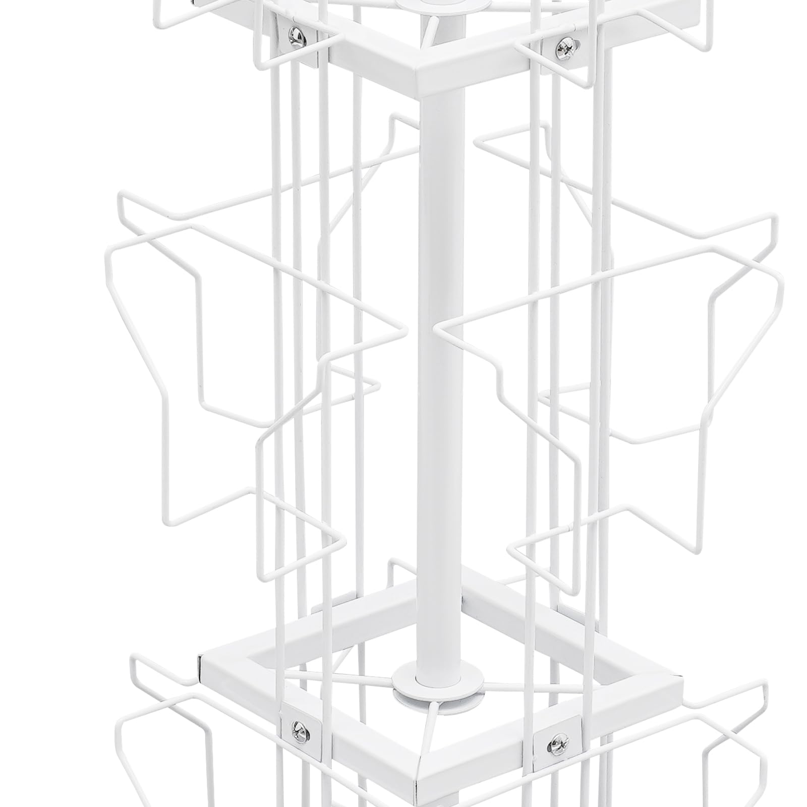 LOHISHILO 12 Pockets Countertop Rotating Greeting Card Rack 3 Tier Metal Display Stand Spinning Floor Stand Pocket Rotating Holder for Stickers Showcase, Classrooms, Offices, Libraries (White)