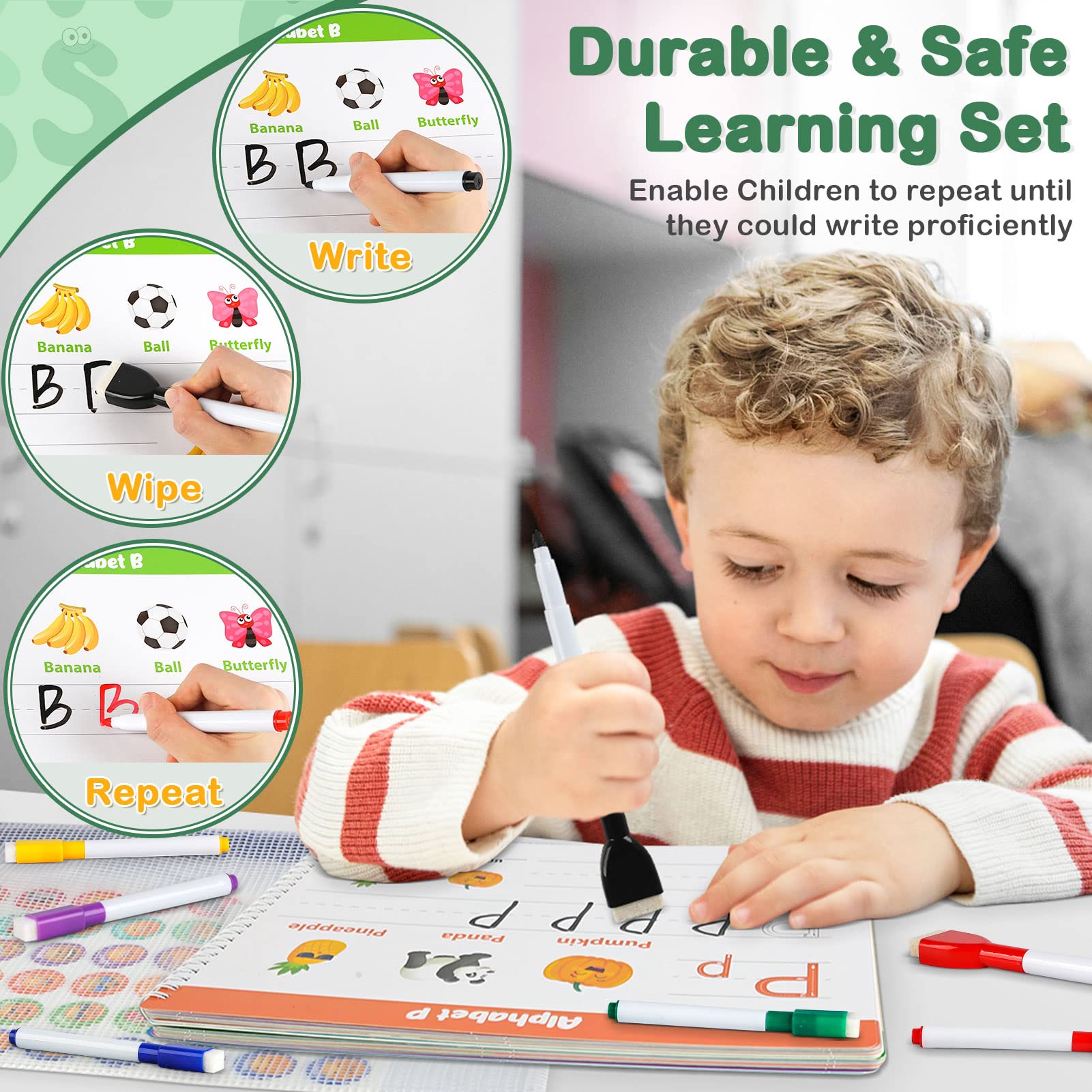 Joyreal Handwriting Practice Tracing Book for Kids, 40 Pages Preschool Learning Activities Autism ToddlersTracing Writingbook Letters Number Shapes Animal Workbook