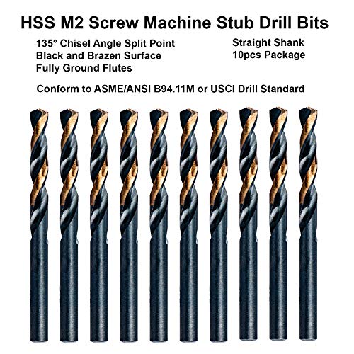 MAXTOOL 5/64" 10pcs Identical Screw Machine Drills HSS M2 Twist Stub Drill Bits Black-Bronze Fully Ground Straight Shank Short Drills; SMF02H10R05P10