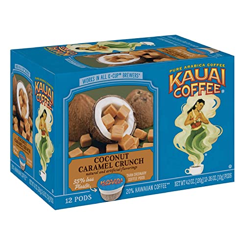 Kauai Coffee Coconut Caramel Crunch Medium Roast- Compatible with Keurig Pods K-Cup Brewers (1 Pack of 12 Single-Serve Cups)