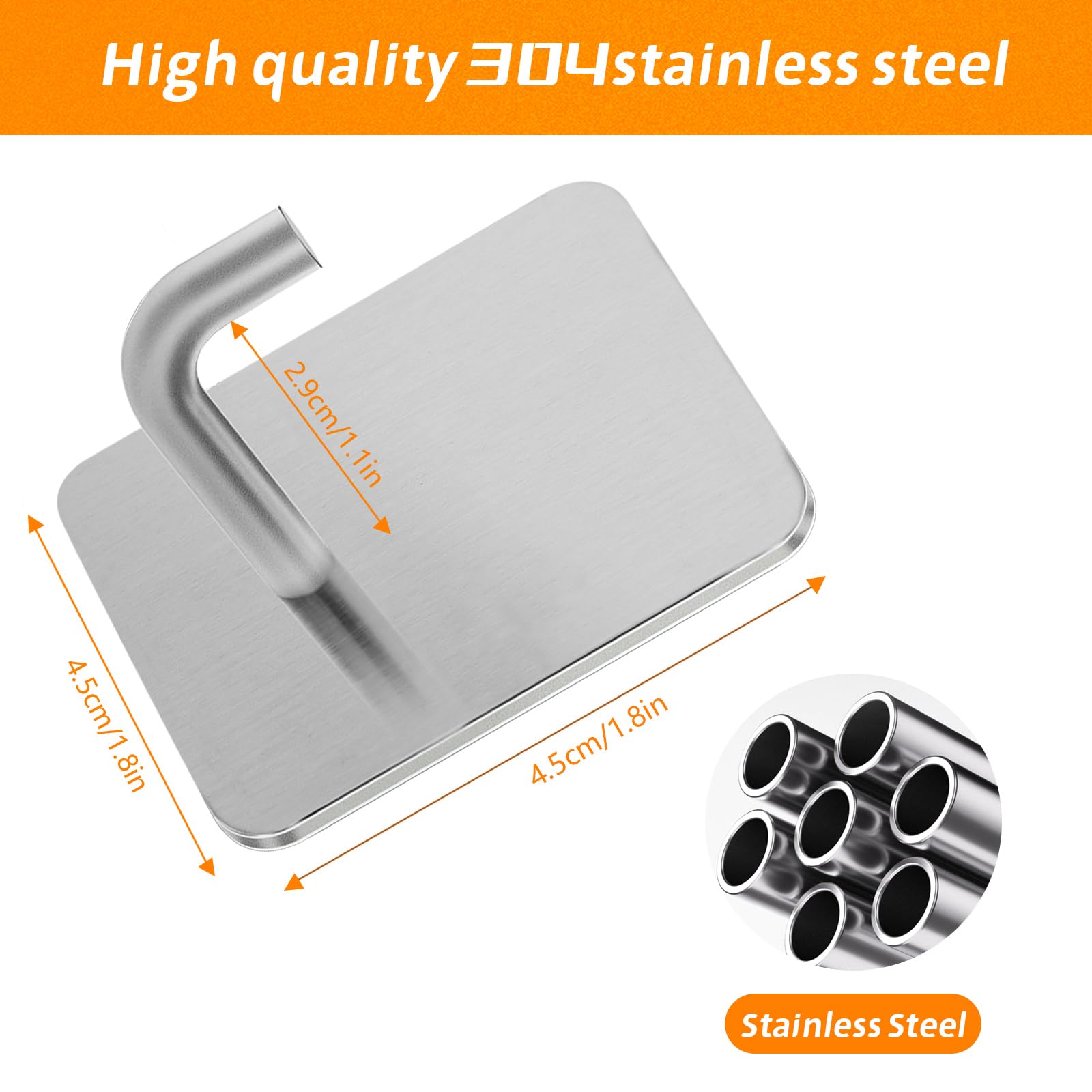 Nukeekee Towel Hook,Towel Rack Wall Mounted with 3M Self Adhesive Hooks, Heavy Duty 304 Stainless Steel Sticky Hooks, for Kitchen Garage Bathroom Accessories,No Drilling (4 Pack) (Silver)