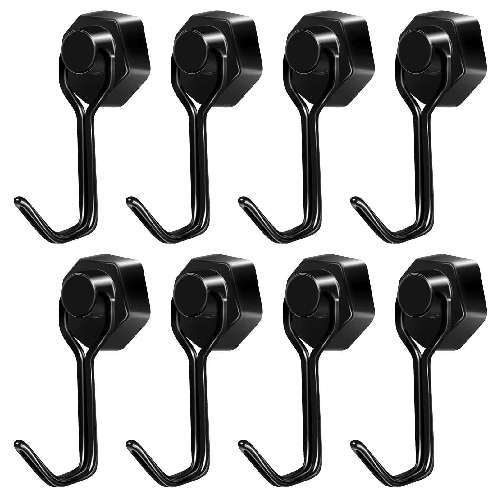 Magnetic Hooks,Heavy Duty Magnet Hooks LetuoClips Neodymium Swivel Hook Magnets for Fridge,Grill Utensils Tools,Refrigerator, Indoor Outdoor Hanging,Key Holder, Black, Pack of 4