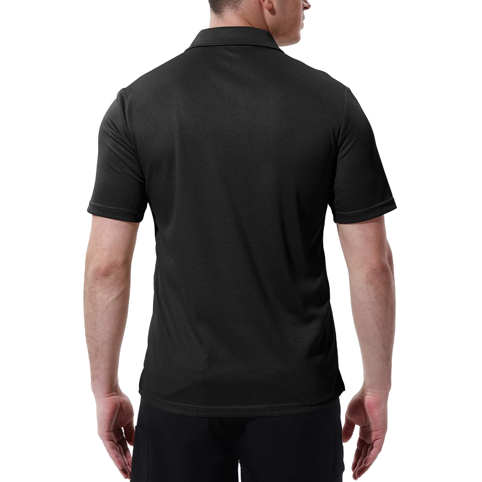 JHMORP Men's Golf Polo Shirts Collared Shirts Short Sleeve Quick Dry Outdoor Shirts with Pocket Black,L