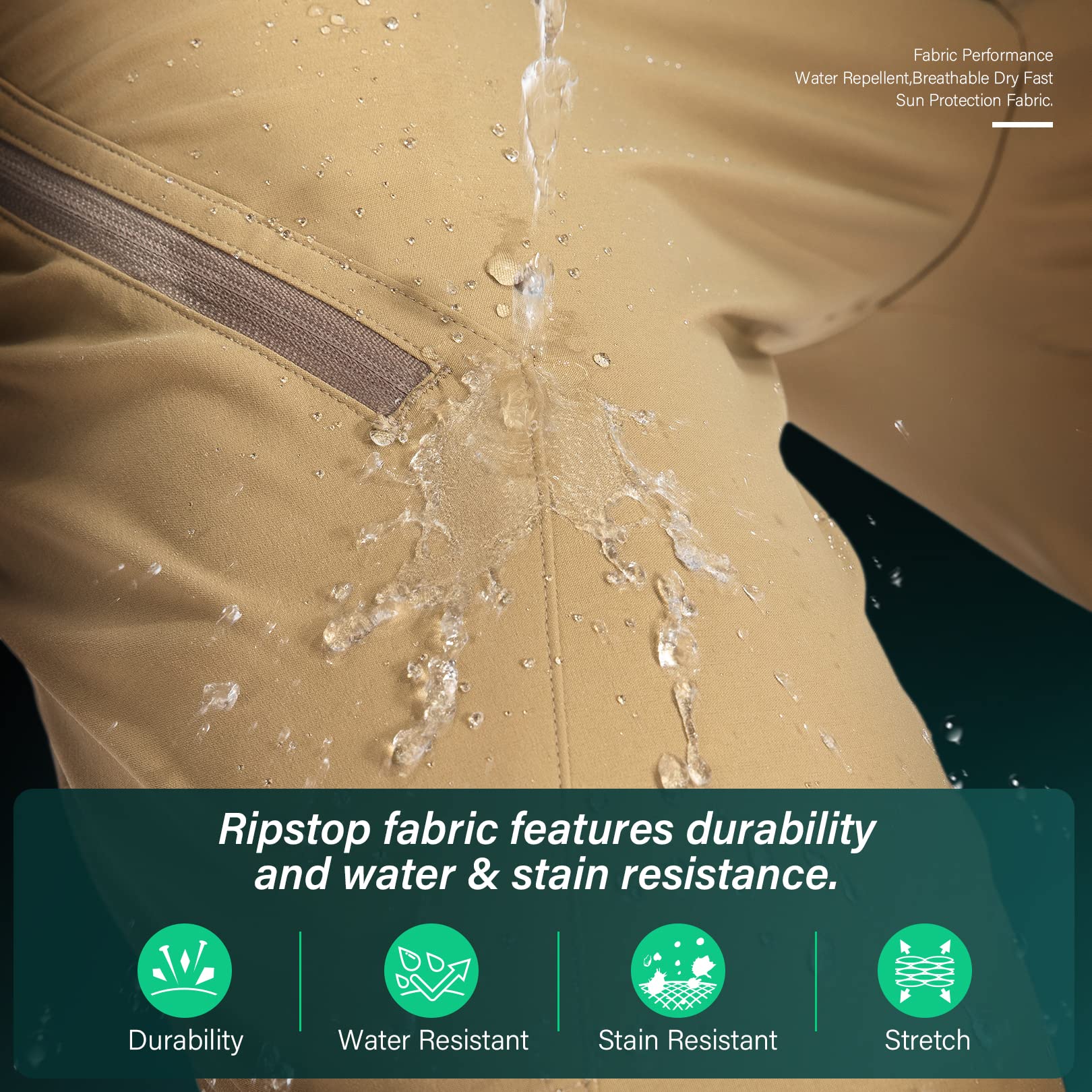 Hubunucc Men's Hiking Pants Waterproof Quick Dry Lightweight Stretch Camping Outdoor Cargo Pants for Men Zipper Pockets #6091 Khaki 32