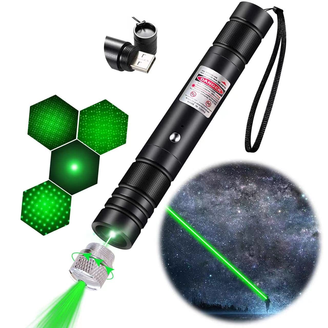 Long Range Green Laser Pointer High Power,[Material Upgrade] Laser Pointer Pen，[2000 metres]Green Lazer Pointer Rechargeable for Hiking,Cat Laser Toy USB Charge