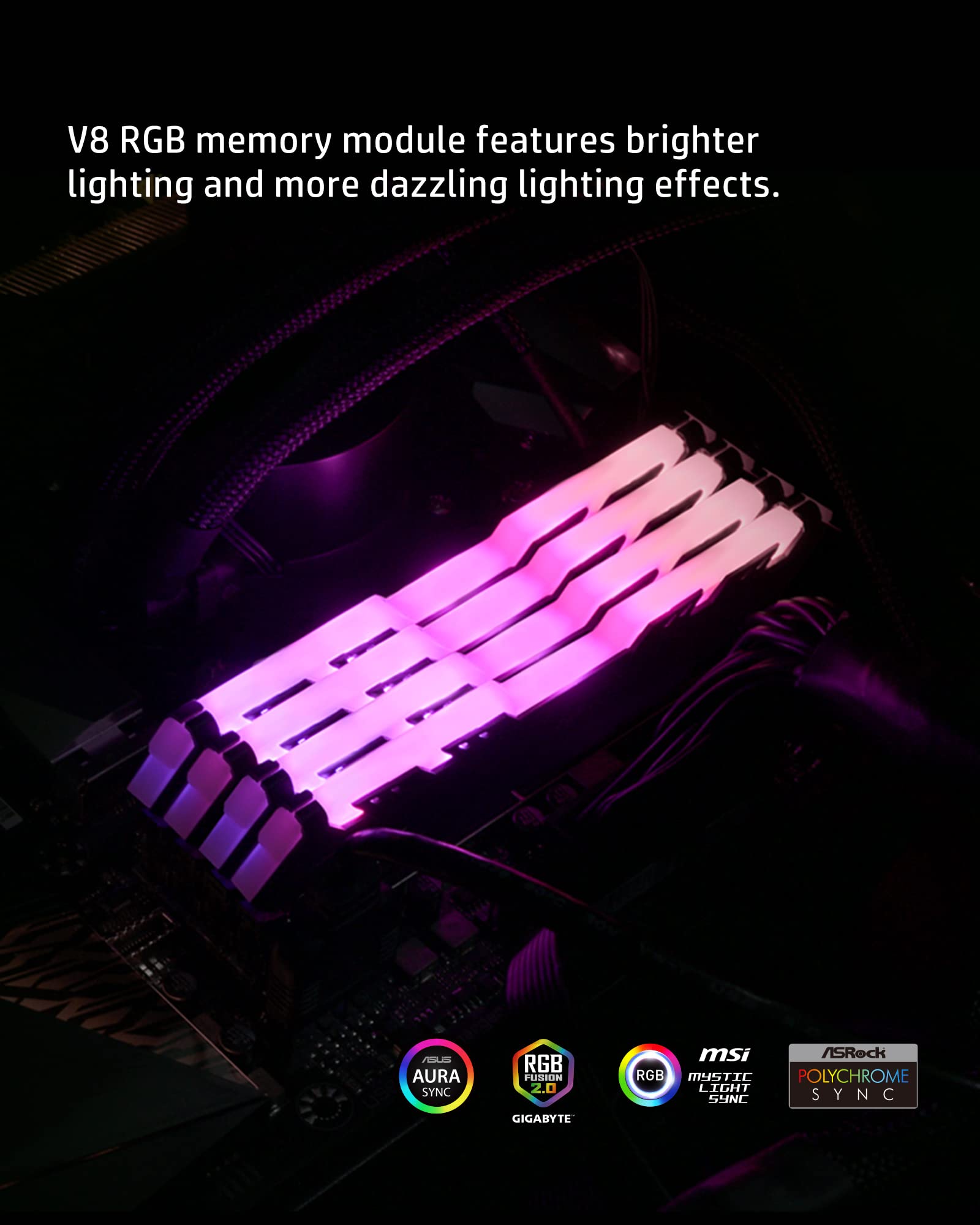 HP V8 RGB RAM 16GB Kit (8GBx2) DDR4 3200MHz CL16 1.35V Desktop Computer Gaming LED Memory - 8MG02AA#ABC