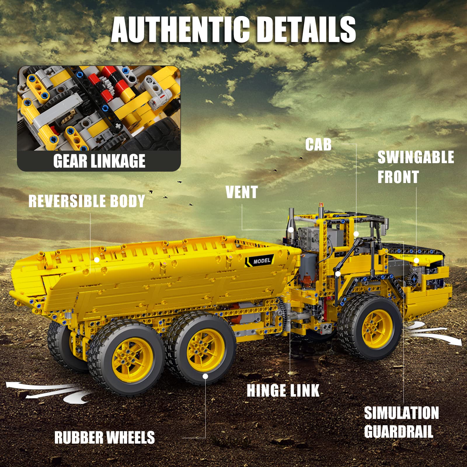 Mould King Engineering Articulated Hauler Building Blocks Kit, APP/RC Control MOC Dump Truck Model, Gift for Kids Age 8+ (1,888+ Pieces)