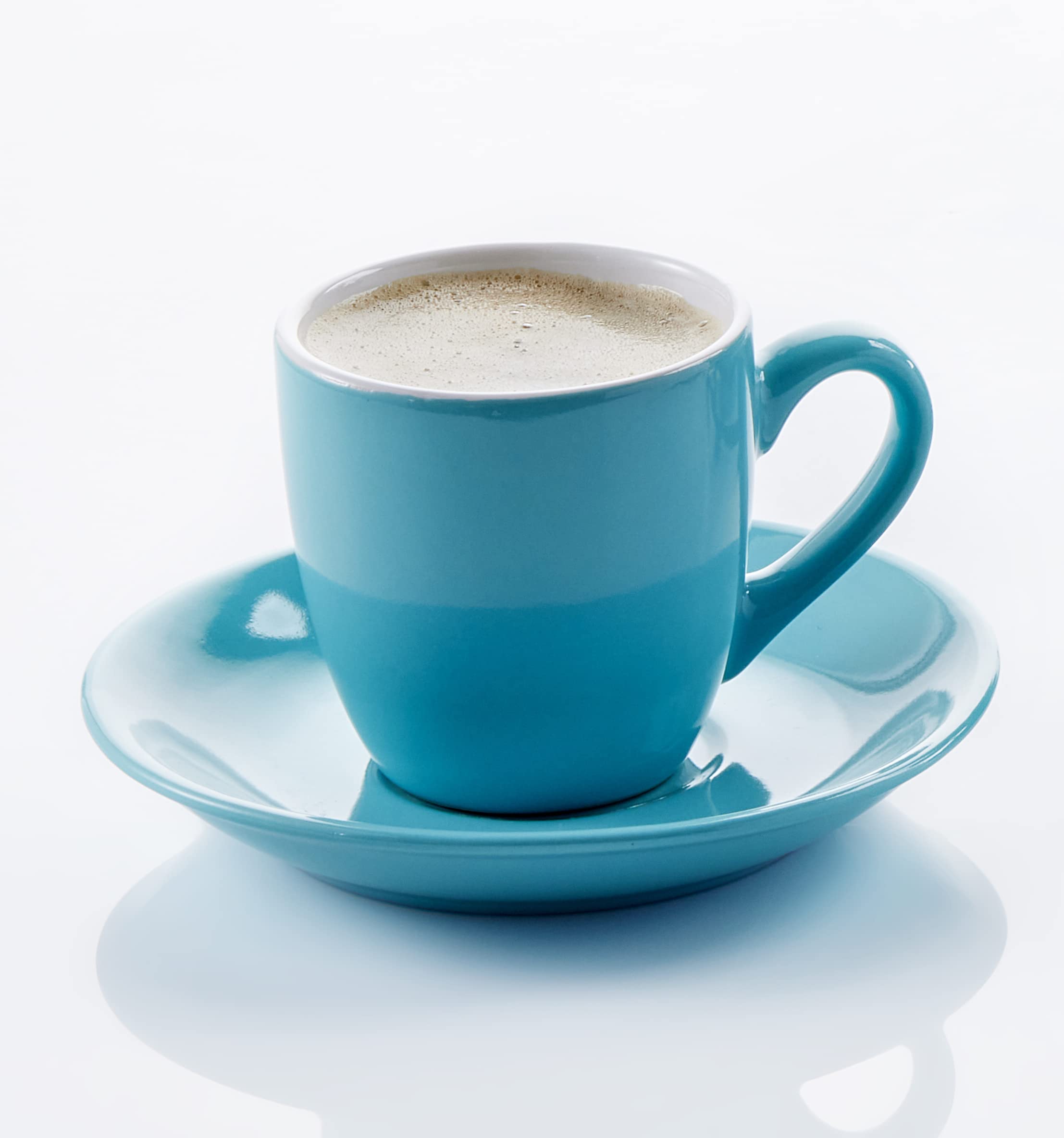 IMUSA USA 8pc 3oz Blue and White Espresso Cups & Saucers Set w/Storing Rack, 8pc, Teal