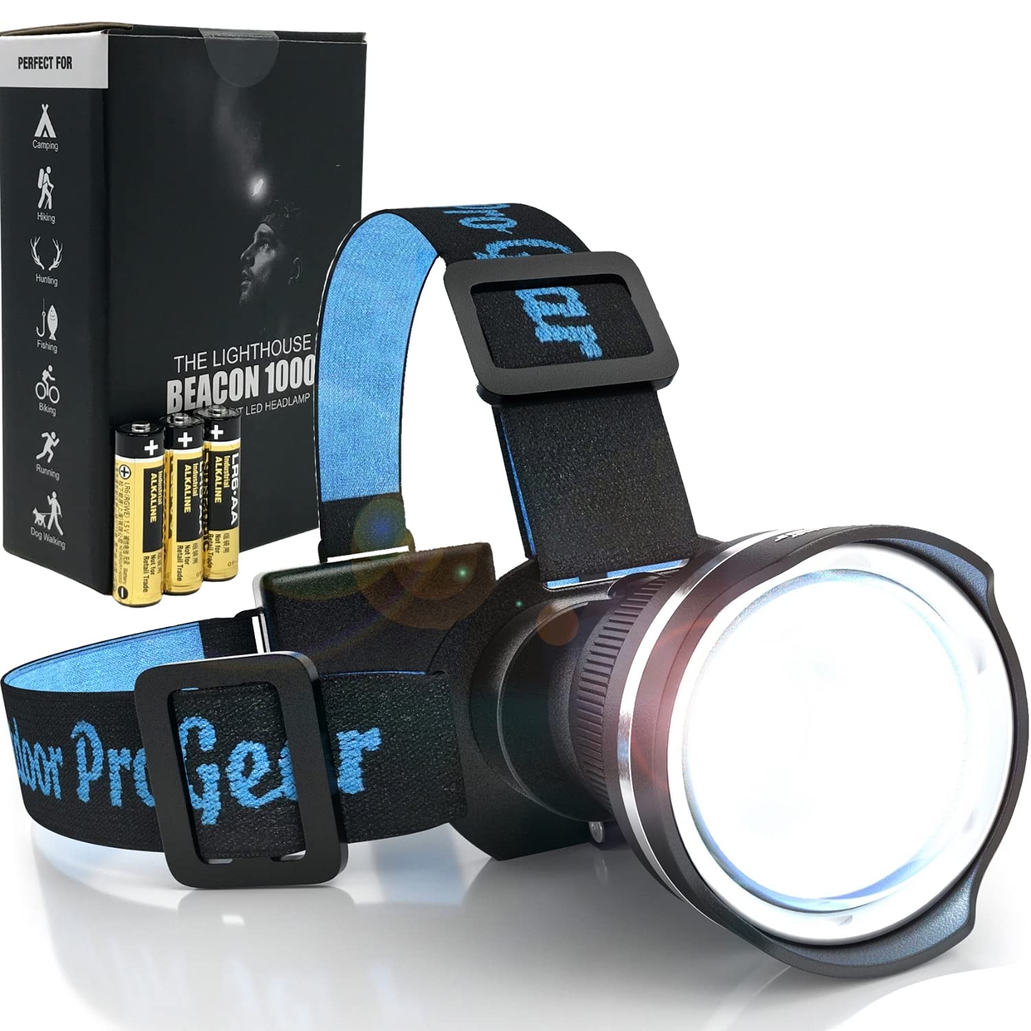 Headlamp Flashlight - Battery Powered LED Headlight for Adults - Zoomable, Super Bright & Comfortable - Outdoor Head Lamp for Hiking, Fishing, Hunting, Camping [3-AA Batteries Included]