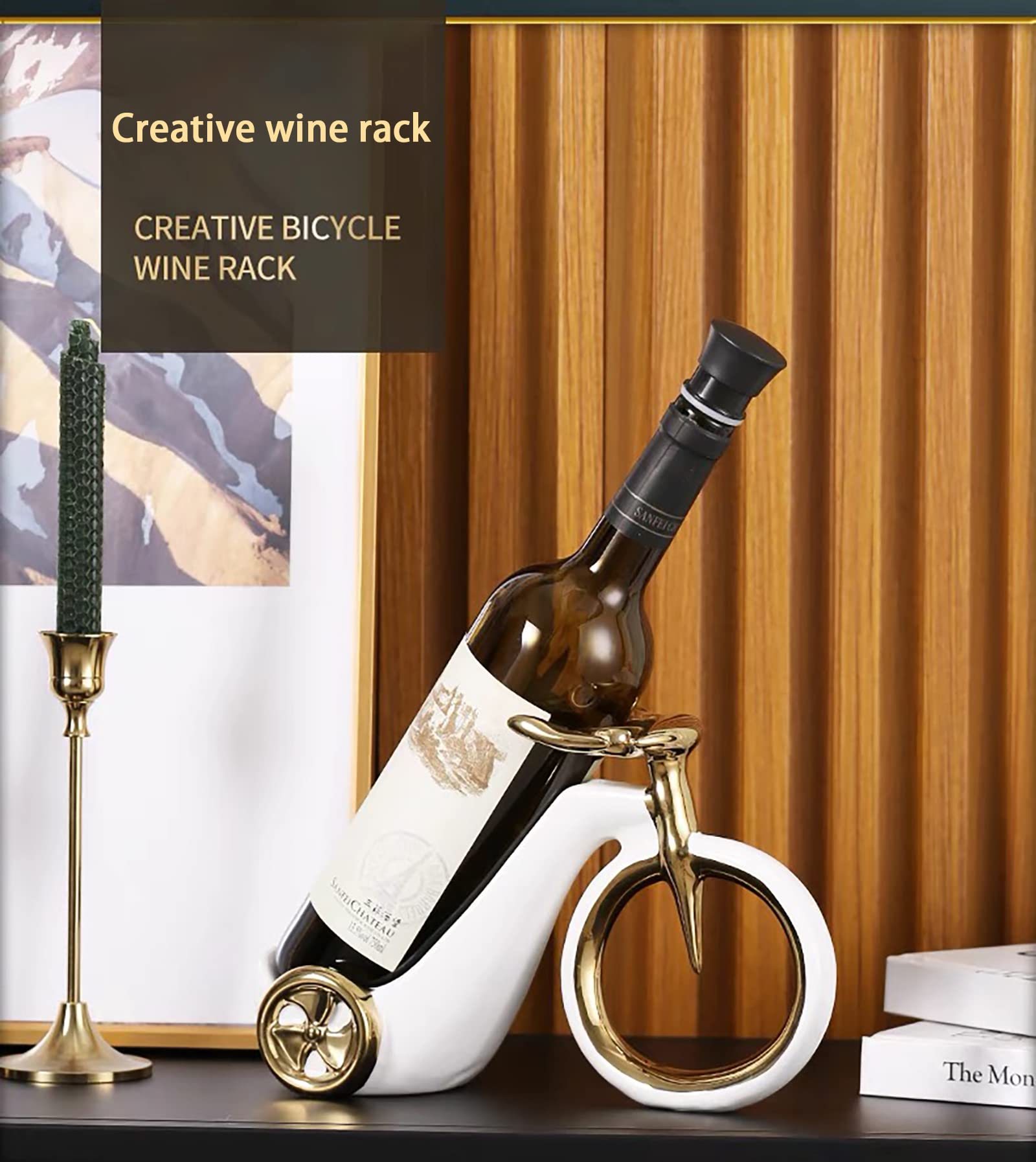 LIULIMI Bicycle Wine Shelf, Ceramics Wine Racks Holder Wine Cabinet for Home Living Room Porch Decoration Creative Gift (White)