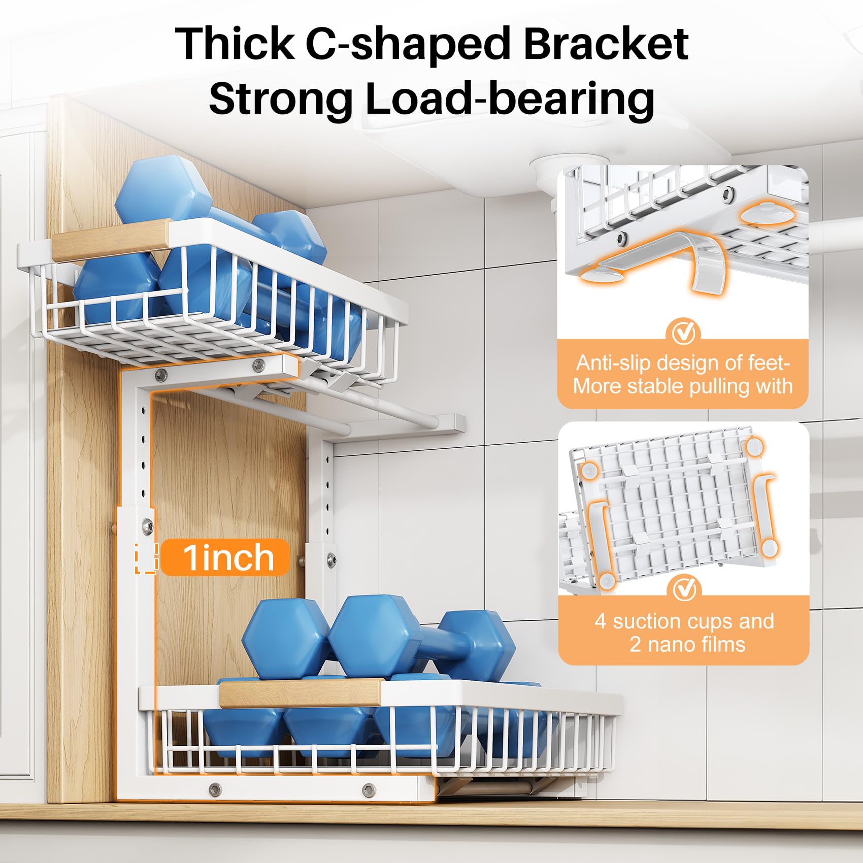 PXRACK 2 Pack Under Sink Organizer,Adjustable Height,2 Tier Pull Out Under Cabinet Organizer,Slide Out Thickened Metal Under Sink Storage for Kitchen Bathroom Laundry Cabinet Pantry,White