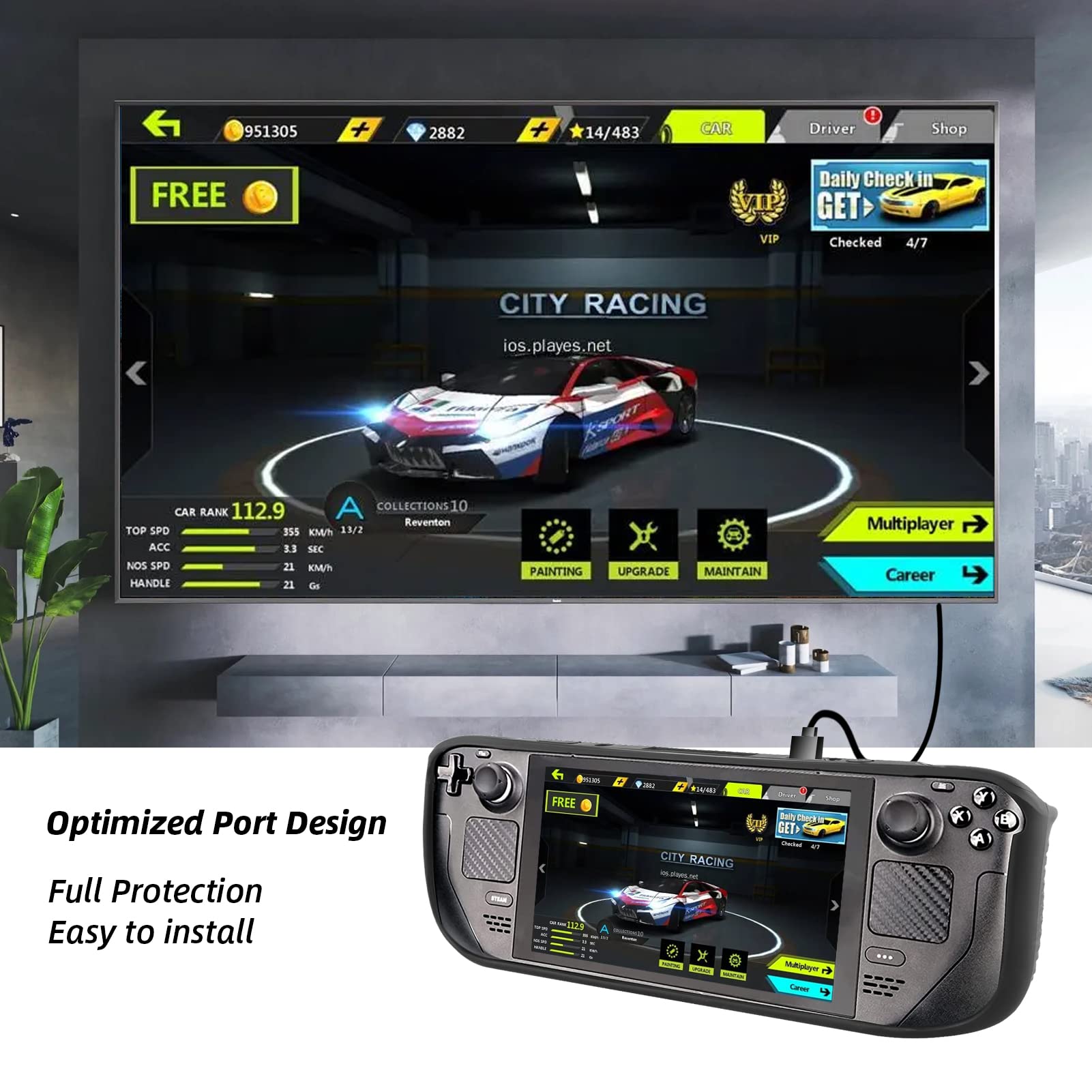 JINYI Protective Case for Steam Deck, TPU Cover Protector with Stand Base, Accessories Case with Shock-Absorption, Non-Slip & Anti-Scratch Design