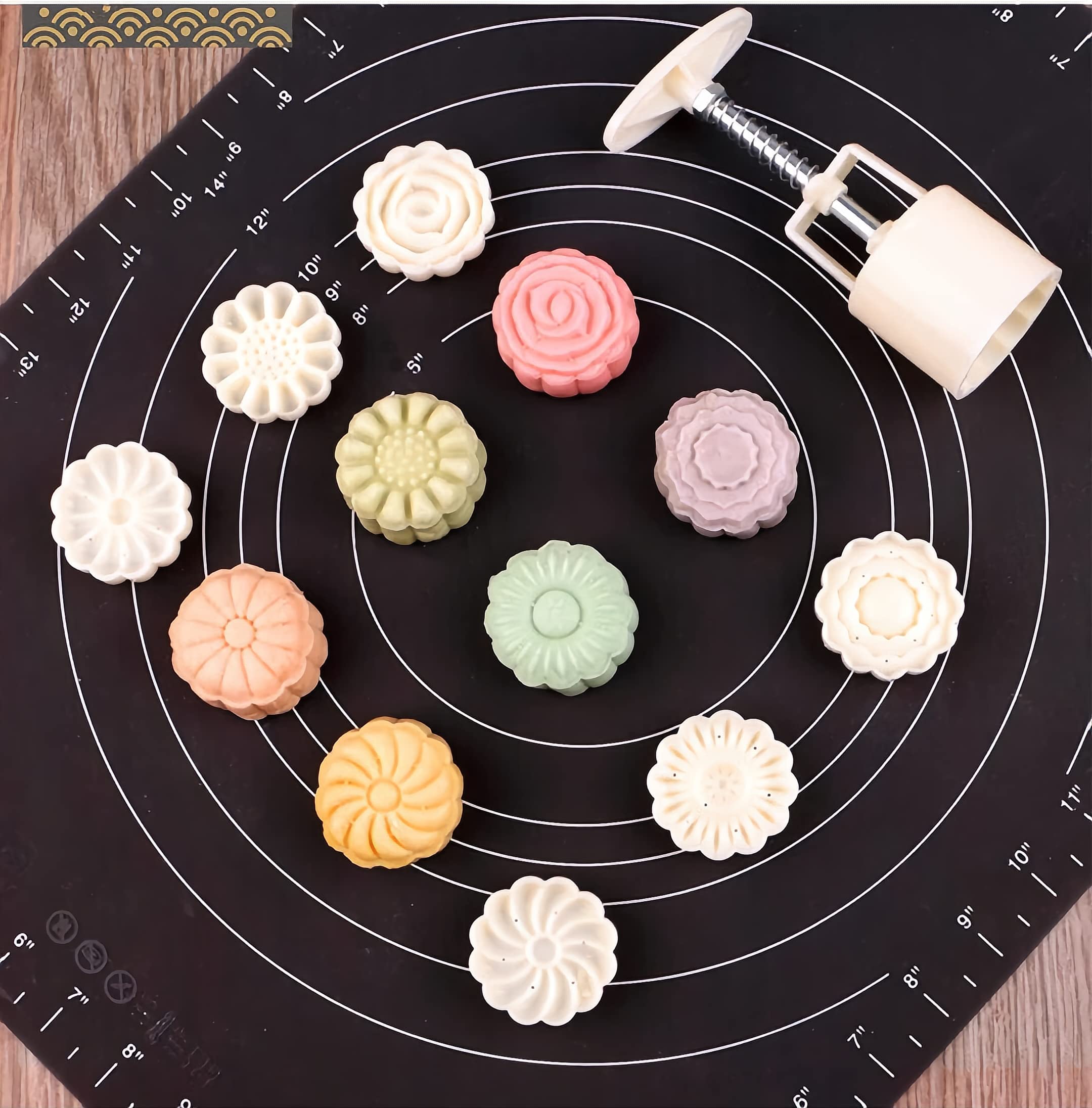 LIUSM Mid-Autumn Festival DIY Hand-Pressure Moon Cake Mould,50g Moon Cake Mold Set(1 Mold 6 Stamps)