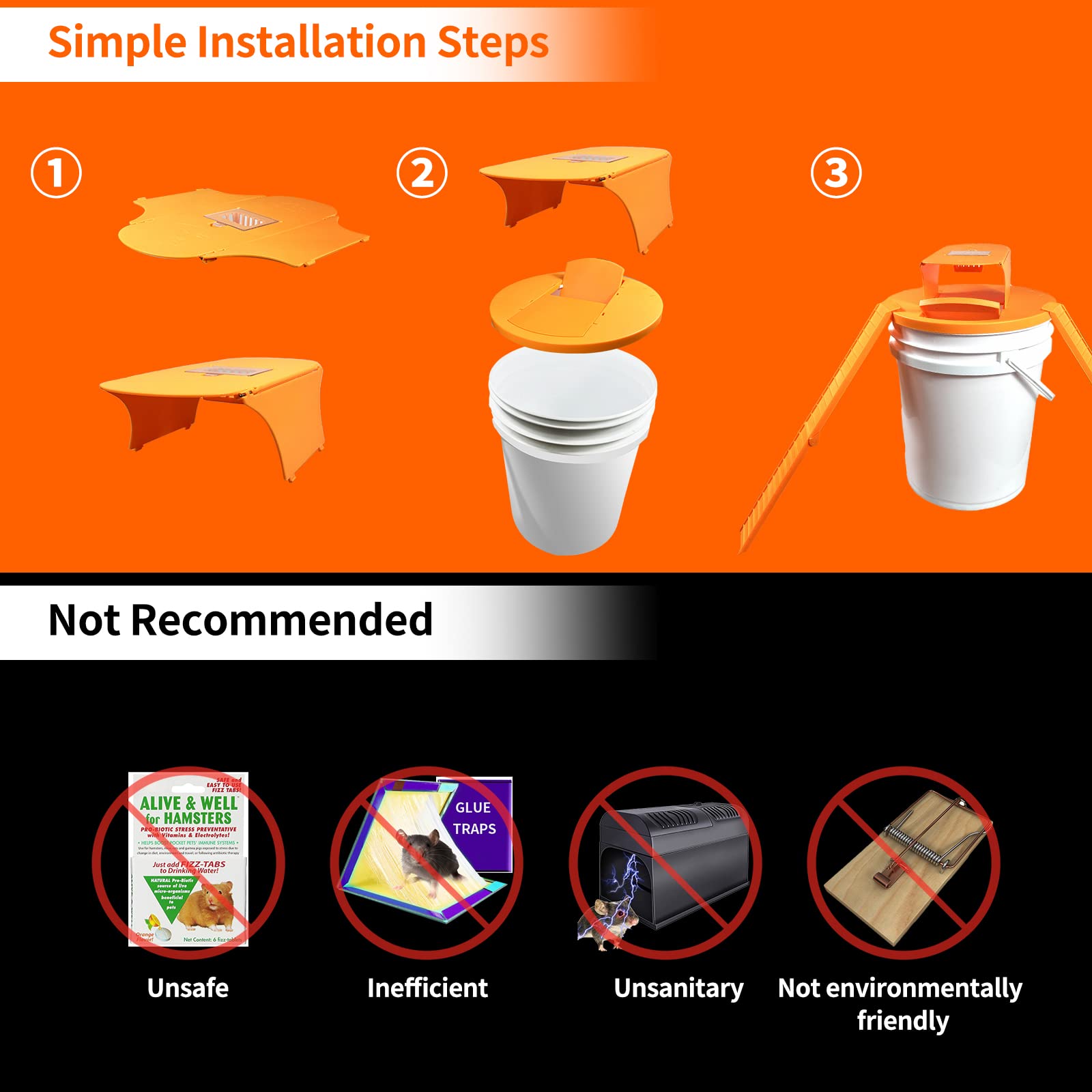 Mouse Traps Indoor for Home, 4 Pack Mouse Trap Bucket Lid with Upgrade Clear Bait Box, 2 Entrances Auto Reset, Efficient Humane Rat Trap for Indoor Outdoor Use, 5 Gallon Bucket Compatible
