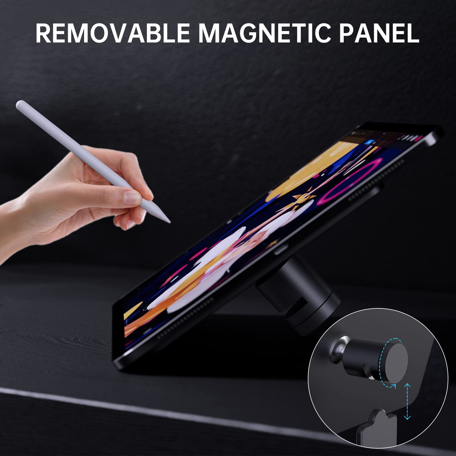 KU XIU 2 in 1 Magnetic iPad Pro Stand with Fast Wireless Charging Base,Adjustable Rotation Floating Tablet Holder for Desk,Aluminum Dock for iPad Pro 12.9 3rd/4th/5/6th Generation
