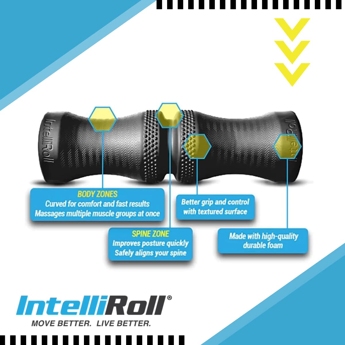 IntelliRoll | 1 Max Sport Firm and 1 Pro Sport Medium Density Foam Roller for Muscle Trigger Point Massage, Physical Therapy and Exercise | Optimized for Neck & Spine, Relieve Pain