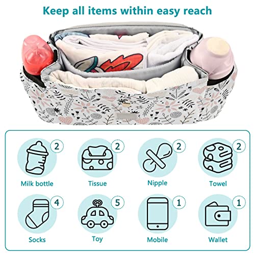 Kigai Twigs Wildflowers Baby Stroller Organizer with Cup Holders, Secure Hooks Accessories Adjustable Strap Stroller Bag for Bottle, Diaper, Phone, Toys, Baby Items