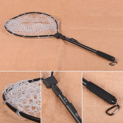 JIAMEI Folding Fishing Landing Net Cast Fish Carp Rubber Coated Net Network Fly Fishing Work Tool Portable Fishing Dip Net Rod