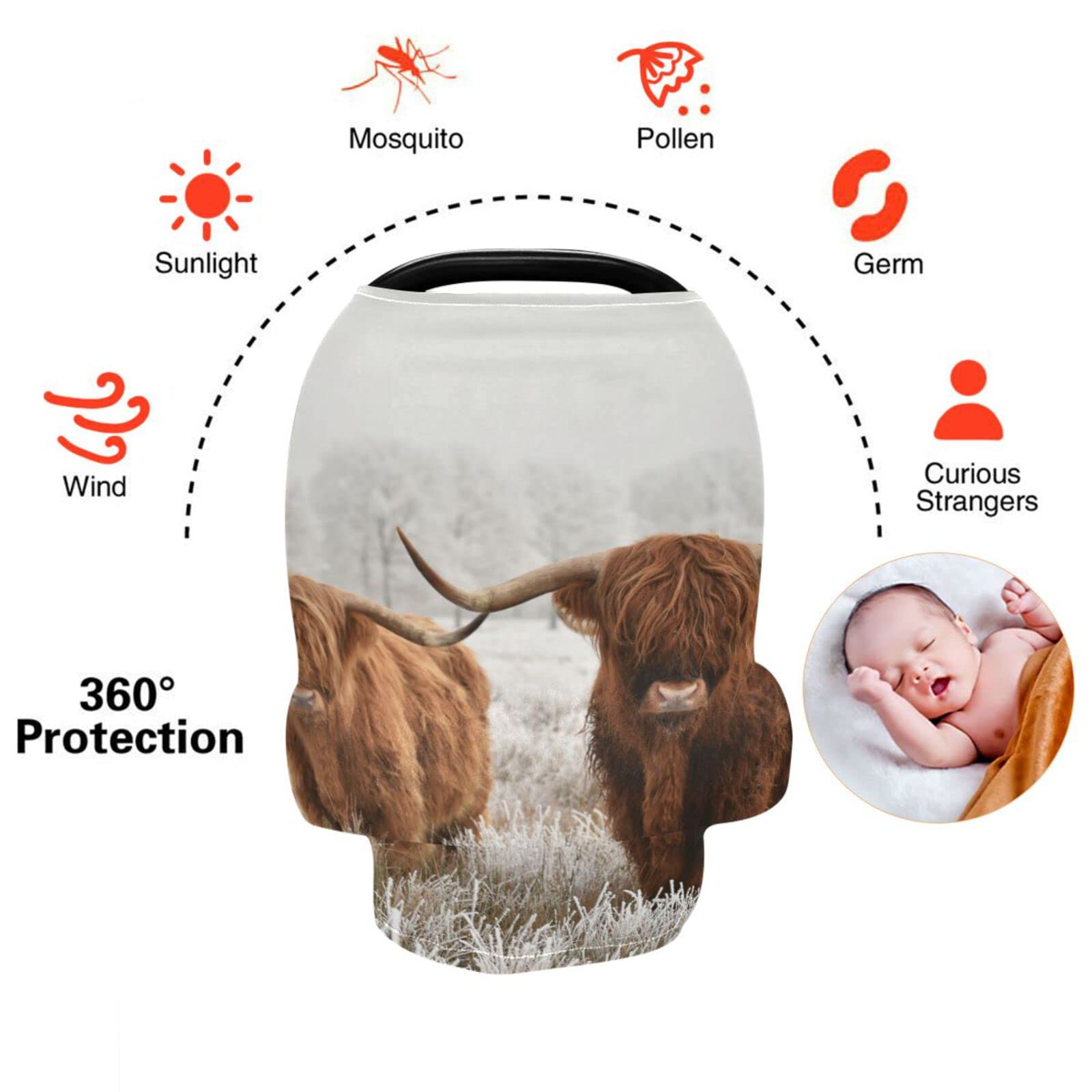 Nursing Cover Breastfeeding Scarf Scottish Highland Cow- Baby Car Seat Covers, Infant Stroller Cover, Carseat Canopy(227vb4a)