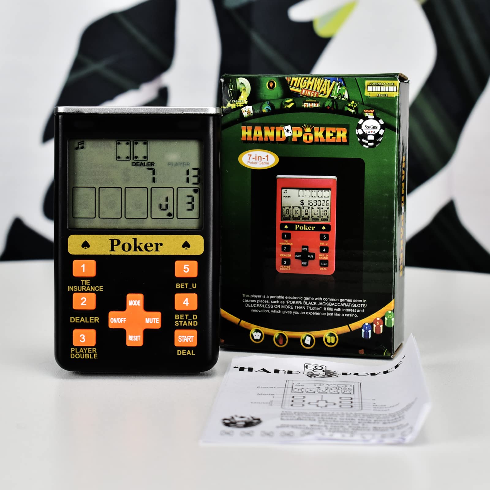 KDSbnk Handheld Poker Game for Adults 7 in 1 Casino Game (Black Plastic)