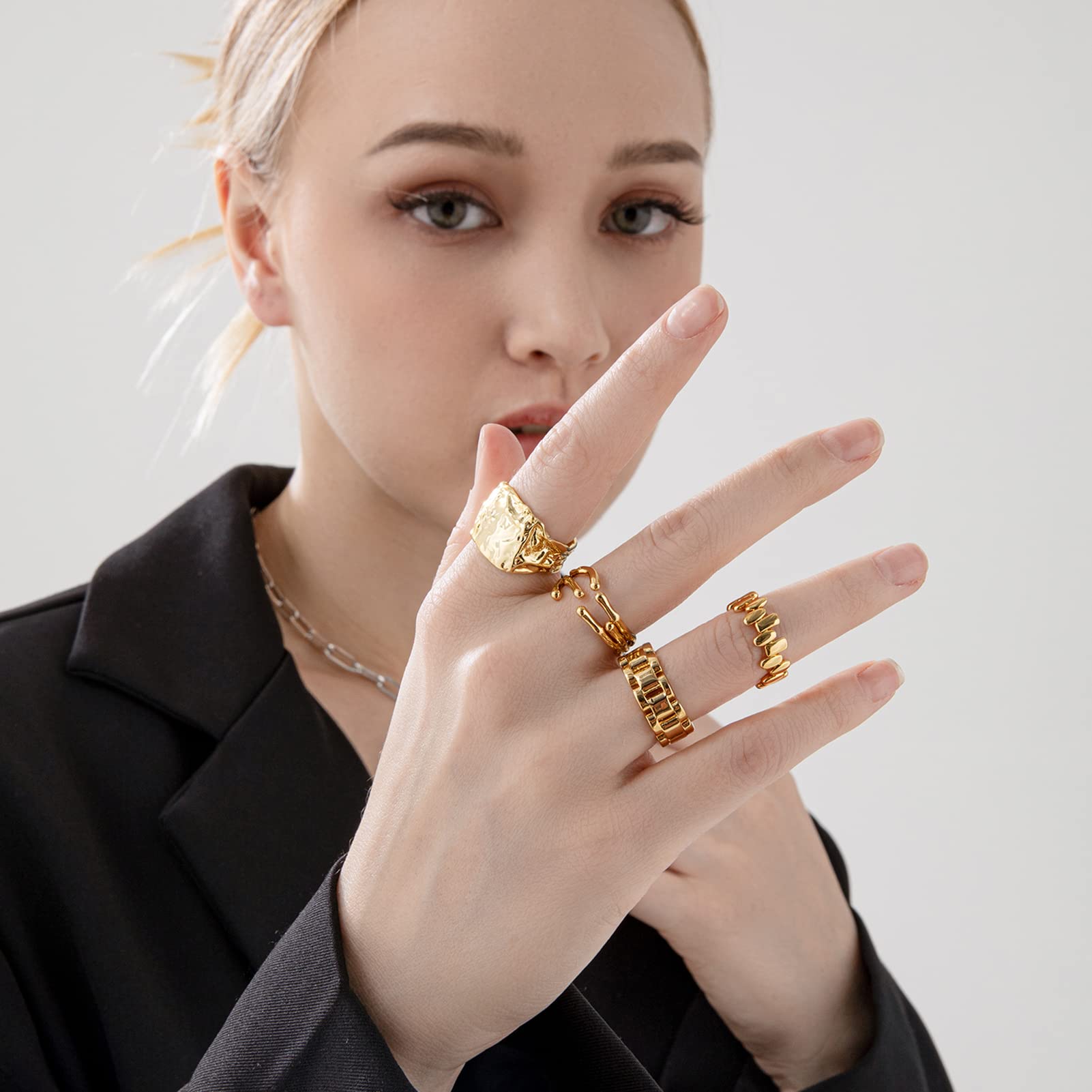 Itcoery Women's Irregular Simple Ring Many Ellipse Knuckle Thumb Stackable Gold Adjustable Finger Jewelry