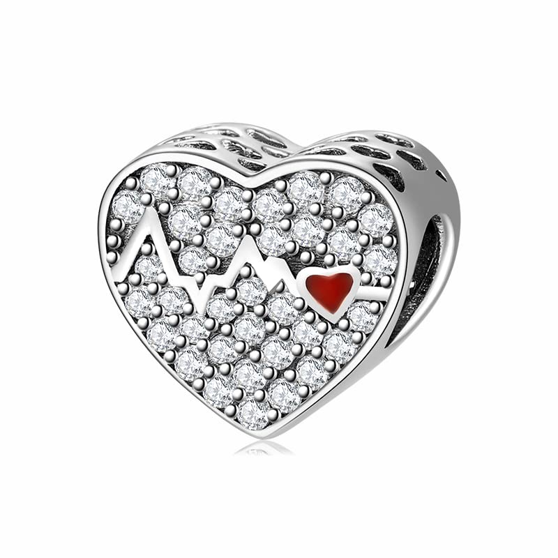 KIKISCHARMS 925 Sterling Silver Charms for Pandora Snake Bracelet, Necklace.… (Heart Beat PC0594)