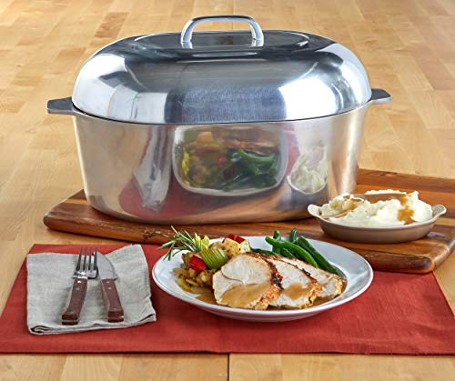 IMUSA USA Heavy Duty Cajun Oval Cast Aluminum Roaster 18", Silver