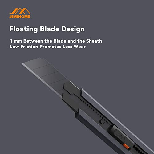 JIMIHOME Household Tool Essential Utility Knife Pack(2 PCS)Stainless Steel ABS Retractable SK2 Snap-off Blade Snapper 2 Spare Blades Change Light Duty Home Office Box Carton Cardboard Paper Cut