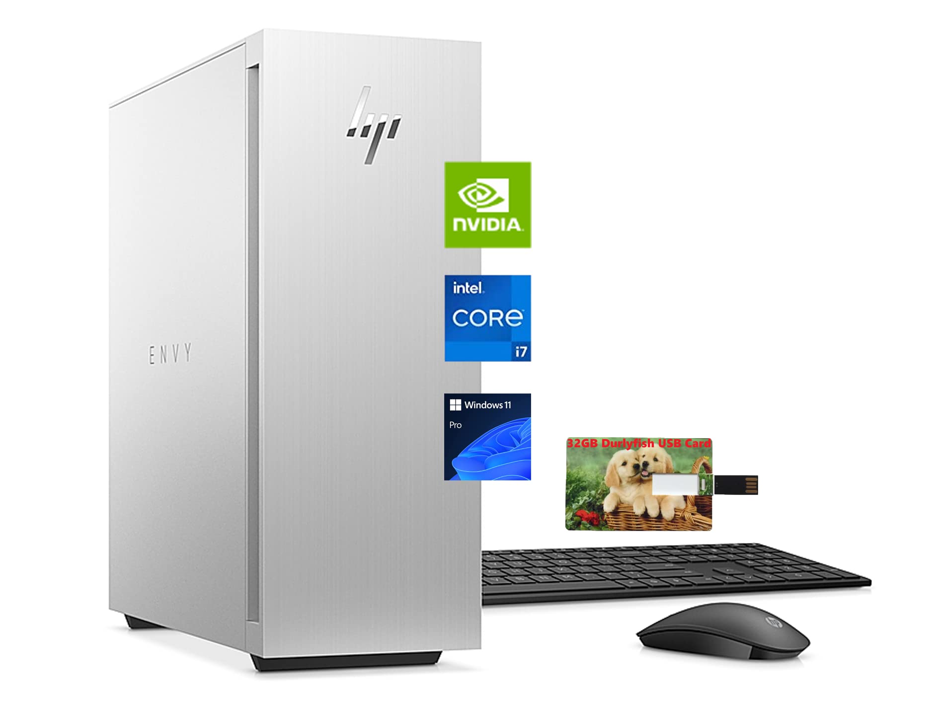 HP [Windows 11 Pro] Envy Business Tower Desktop, 12th Gen Intel Core i7-12700, 32GB RAM, 1TB SSD, RJ-45, HDMI, Thunderbolt 4, Type-C, GeForce RTX 3060 Ti, USB Wireless Keyboard and Mouse, Durlyfish