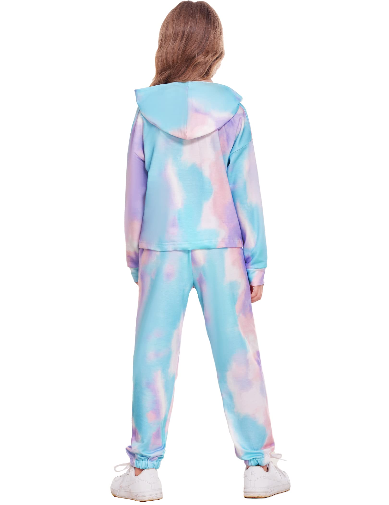 Hopeac Girls 2piece Hoodies Pant Set Tie Dye Long Sleeve Pullover and Casual Sweatpants Relaxed Comfy Cute Tracksuit Workout Outfits