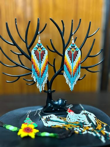 Long Beaded Dangle Earrings β Boho Native Handmade Seed Bead Tassel Bohemian Large Statement Drop Fringes for Women (Multicolor)