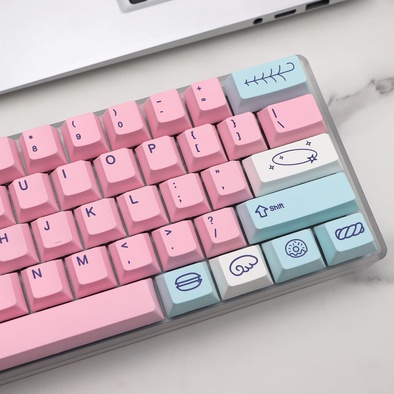 JSJT Candy Keycaps 137 Keys Pink White Light Blue Tricolor Cherry Profile Custom Keycaps PBT Dye Sublimation Key Caps with 6.25u/7u Spacebar for Cherry Mx Switches Mechanical Keyboard