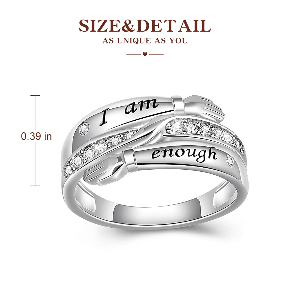 I Am Enough Hug Rings for Women Men Matching Engagement Promise Couple Hug Ring Sterling Silver Fidget Anxiety Size 7